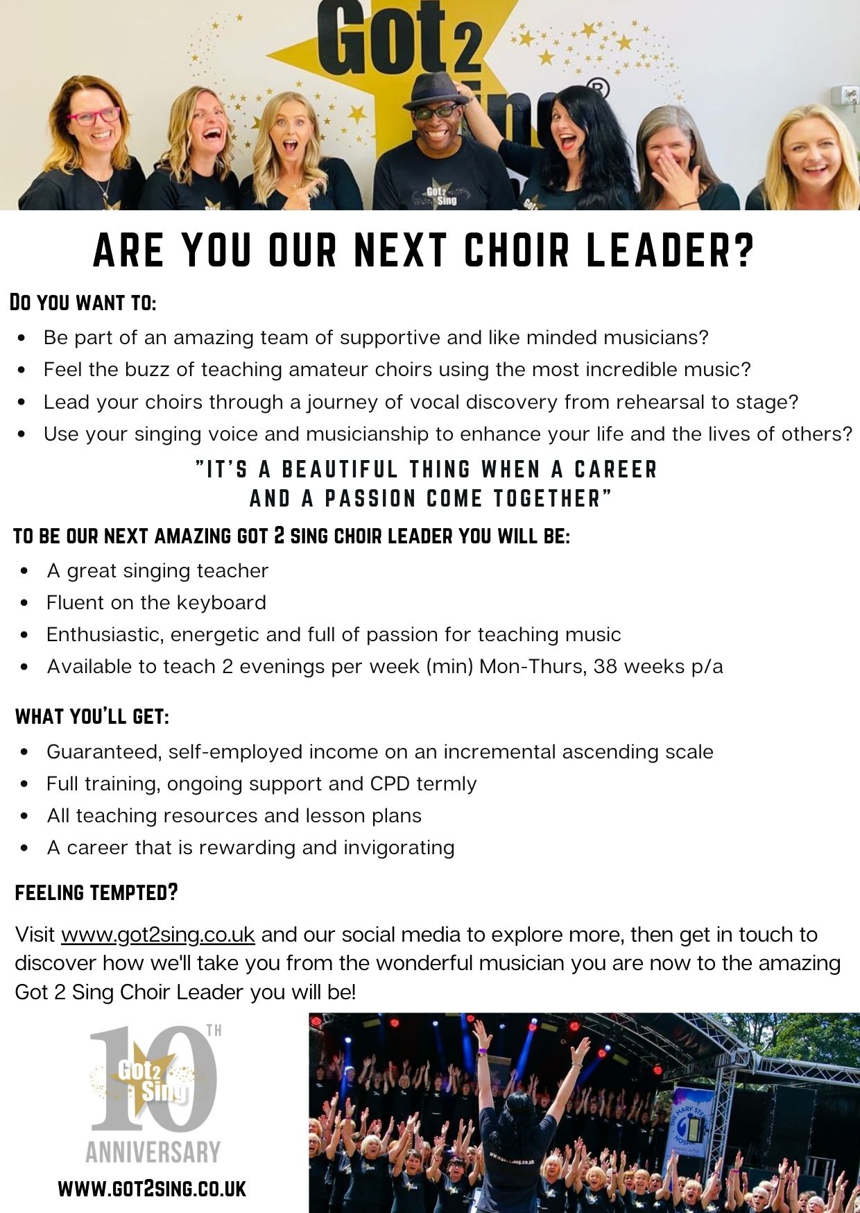 Midlands Choir Leaders Wanted - Careers with Got 2 Sing